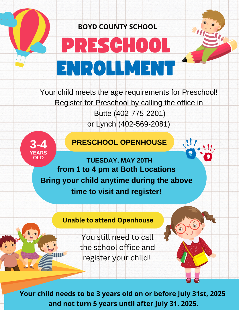 Boyd County Schools - 2025-26 Preschool Enrollment Information